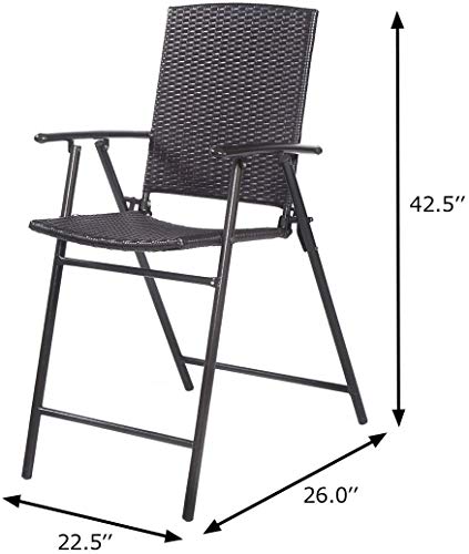 LUARANE Folding 4 Pieces Wicker Rattan Chairs, Tall Bar Stool Set with Back Steel Frame Footrest Armrest, Weather-Resistant Comfortable Chairs for Outdoor Indoor Garden Patio Furniture Set, Brown