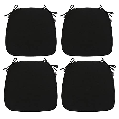 Magpie Fabrics Outdoor/Indoor 17"x16"x2" Chair Cushions with Ties Set of 4, Waterproof All Weather U-Shape Seat Pads Decoration for Patio Garden Furniture Home Office (Black)