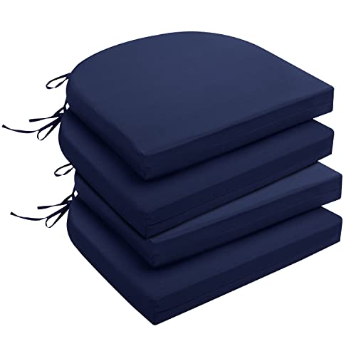 downluxe Outdoor Chair Cushions, Waterproof Round Corner Memory Foam Seat Cushions with Ties for Garden Patio Funiture, 17" x 16" x 2", Navy, 4 Pack