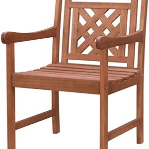 VIFAH V1835 Malibu Outdoor Patio Plaid Eucalyptus Dining Armchair