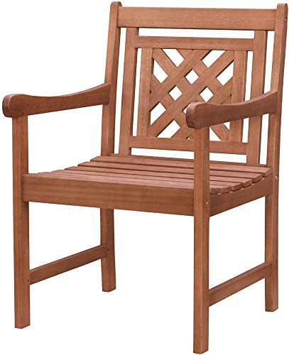 VIFAH V1835 Malibu Outdoor Patio Plaid Eucalyptus Dining Armchair