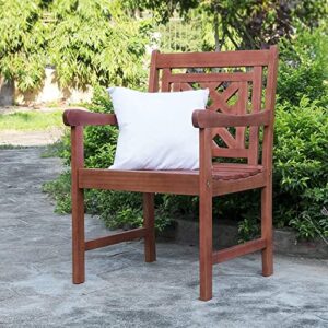 VIFAH V1835 Malibu Outdoor Patio Plaid Eucalyptus Dining Armchair