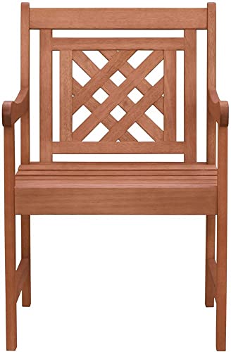 VIFAH V1835 Malibu Outdoor Patio Plaid Eucalyptus Dining Armchair