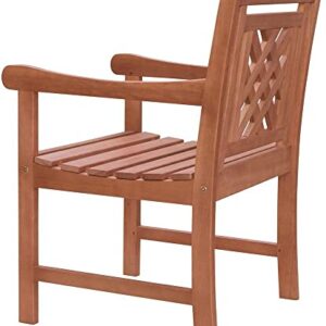 VIFAH V1835 Malibu Outdoor Patio Plaid Eucalyptus Dining Armchair