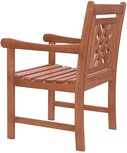 VIFAH V1835 Malibu Outdoor Patio Plaid Eucalyptus Dining Armchair