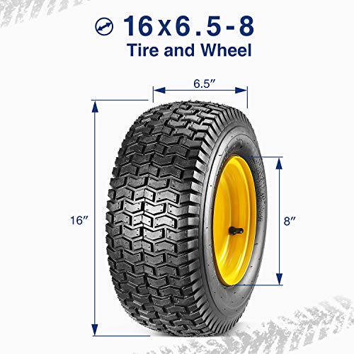 MaxAuto 2Pcs 16x6.50-8 Front Tires and Wheels Assembly for Lawn Mower Tractors, 3" Offset Long Hub with 3/4"Bearings, Pneumatic Tire