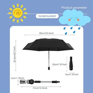 36 Inch Large Size Stroller Umbrella,Portable Sun Umbrella,Foldable and Detachable Clip on Umbrella,Attachable Umbrella for Outdoor Chair,Waterproof Umbrella with Holder Clip Clamp