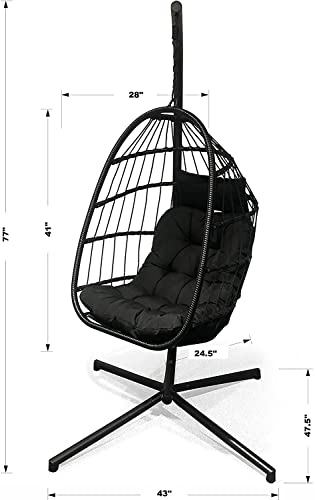 Avenlur Outdoor Patio Hanging Chair - Egg Chair with Stand, Indoor/Outdoor Hanging Chair for Patio Bedroom Balcony (Grey)