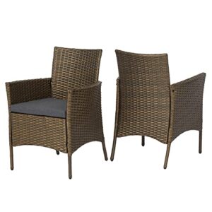 Kinsunny 2 PCS Outdoor Wicker Rattan Chairs with Cushions, Patio Dining Chairs Set of 2, PE Rattan Patio Chair Set for Deck, Porch, Balcony, Brown