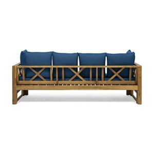 Great Deal Furniture Camille Beach Outdoor Extendable Acacia Wood Daybed Sofa, Teak and Dark Teal