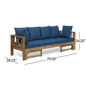 Great Deal Furniture Camille Beach Outdoor Extendable Acacia Wood Daybed Sofa, Teak and Dark Teal