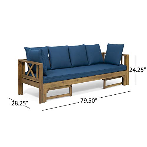 Great Deal Furniture Camille Beach Outdoor Extendable Acacia Wood Daybed Sofa, Teak and Dark Teal