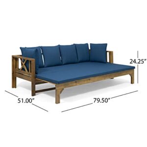 Great Deal Furniture Camille Beach Outdoor Extendable Acacia Wood Daybed Sofa, Teak and Dark Teal