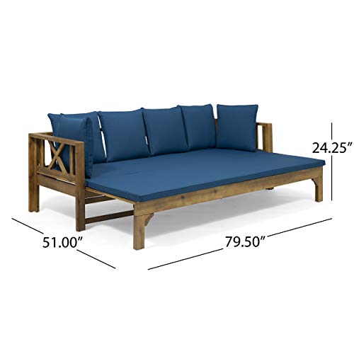 Great Deal Furniture Camille Beach Outdoor Extendable Acacia Wood Daybed Sofa, Teak and Dark Teal