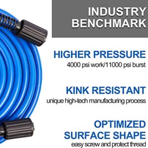 Heliwoo Pressure Washer Hose 50 FT x 1/4", Upgrade Kink Resistant Pro-Flexible Electric Power Washing Hose, 4000 PSI Replacement Extension Hose with Swivel Thread x 3/8" Quick Connect 5 Set