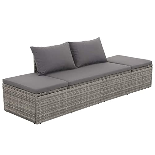 Wuyue and buding Outdoor Patio Sofa Rattan 3 Seats, Chaise Lounge Adjustable, Daybed with Cushions Pillows 76.8"x23.6"x23.6"