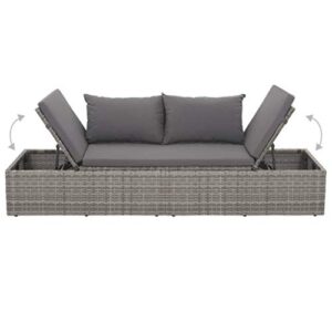 Wuyue and buding Outdoor Patio Sofa Rattan 3 Seats, Chaise Lounge Adjustable, Daybed with Cushions Pillows 76.8"x23.6"x23.6"