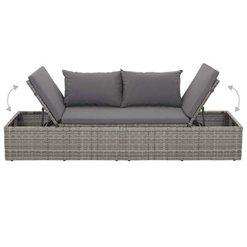 Wuyue and buding Outdoor Patio Sofa Rattan 3 Seats, Chaise Lounge Adjustable, Daybed with Cushions Pillows 76.8"x23.6"x23.6"