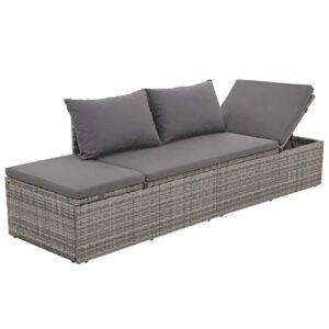 Wuyue and buding Outdoor Patio Sofa Rattan 3 Seats, Chaise Lounge Adjustable, Daybed with Cushions Pillows 76.8"x23.6"x23.6"