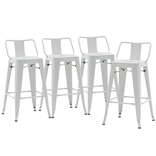 Yongqiang 30 inch Metal Bar Stools Set of 4 Indoor Outdoor Bar Height Stools with Back Kitchen Dining Bar Chairs White