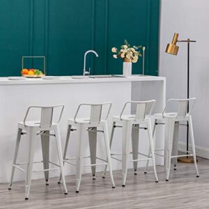 Yongqiang 30 inch Metal Bar Stools Set of 4 Indoor Outdoor Bar Height Stools with Back Kitchen Dining Bar Chairs White