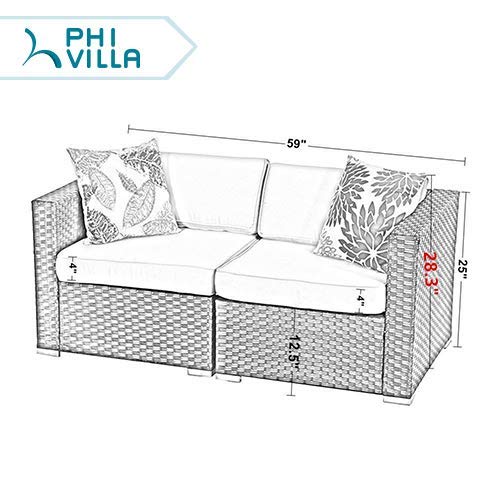 PHI VILLA 2-Piece Patio Loveseat Sofa Set with Cushions, All-Weather Use Outdoor Rattan Sectional Sofa (Navy Blue)