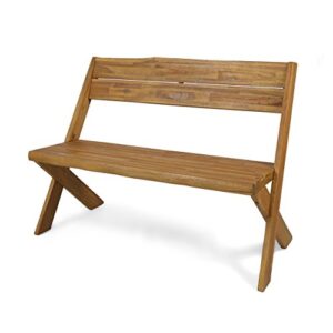 christopher knight home irene outdoor acacia wood bench, sandblast teak finish