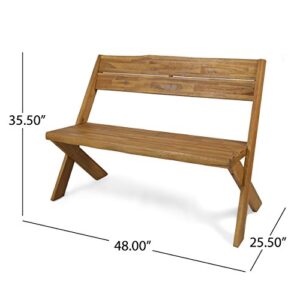 Christopher Knight Home Irene Outdoor Acacia Wood Bench, Sandblast Teak Finish