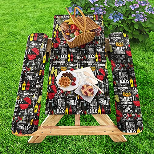 CT DISCOUNT STORE 3 Pc Picnic Table Cover Outdoor - Including The 2 Bench Seats with Elastic Edges - Versatile Color Scheme That's Reflective of The Summer Season - Family Chill and Grill BBQ