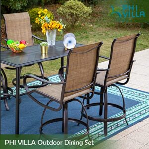 PHI VILLA Patio Swivel Bar Set of 5,Large Metal Table and Barstool with Breathable Fabric,Black Thickened Frame and 360 Degree Swivel Bar Height Chairs for Lawn,Garden