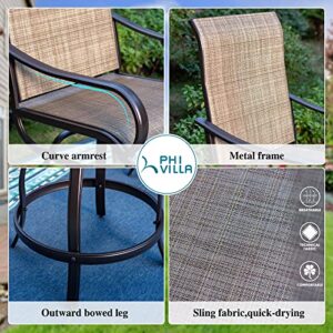 PHI VILLA Patio Swivel Bar Set of 5,Large Metal Table and Barstool with Breathable Fabric,Black Thickened Frame and 360 Degree Swivel Bar Height Chairs for Lawn,Garden