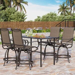 PHI VILLA Patio Swivel Bar Set of 5,Large Metal Table and Barstool with Breathable Fabric,Black Thickened Frame and 360 Degree Swivel Bar Height Chairs for Lawn,Garden