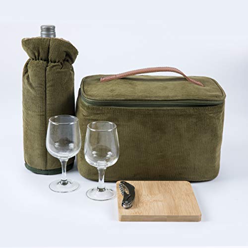 PICNIC TIME Somerset Deluxe Blanket, Soft Cooler Bag, & Romantic Picnic Wine Basket, One Size, Sage Green