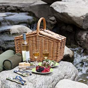 PICNIC TIME Somerset Deluxe Blanket, Soft Cooler Bag, & Romantic Picnic Wine Basket, One Size, Sage Green