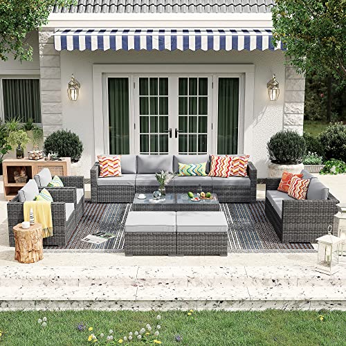 Patiorama Patio Armless Sofa, Outdoor Single Sofa, All-Weather Grey PE Wicker Rattan Sectional Sofa, Additional Chair for Furniture Set, Patio Seating for Balcony Garden Pool (Light Grey Cushion)