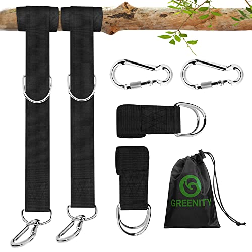 Greenity Tree Swing Strap Adjustable - 5ft Long Hammock Straps for Trees Heavy Duty - Lightweight Hammock Tree Straps with Carabiners Hold 2000 Lbs Fast Way to Hang Swings Using Rope Style Tree Strap