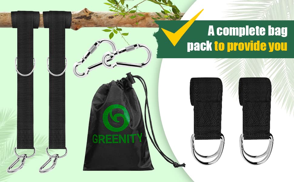 Greenity Tree Swing Strap Adjustable - 5ft Long Hammock Straps for Trees Heavy Duty - Lightweight Hammock Tree Straps with Carabiners Hold 2000 Lbs Fast Way to Hang Swings Using Rope Style Tree Strap