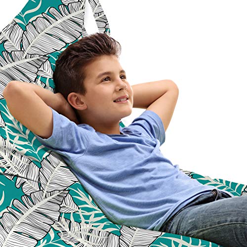 Ambesonne Leaves Lounger Chair Bag, Botanical Theme Abstract Tropical Banana Leaf and Branches Motifs on Teal Background, High Capacity Storage with Handle Container, Lounger Size, Multicolor