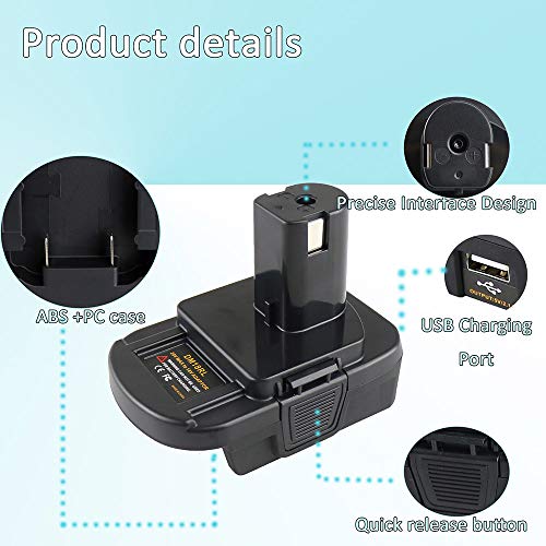 Cell9102 Battery Adapter for Dewalt to Ryobi Battery Adapter, Convert Dewalt 20V Llithium Battery DCB205 DCB207 to Ryobi 18V One+Battery P107 P108, with 5V 2.1A(Max) USB Charge