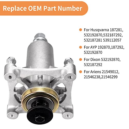 Belleone 187292 Spindle Assembly Fits for Craftsman Husqvarna Ariens Poulan Pro, 587819701 Mandrel Assembly for 42" 46" 48" 54 Deck Mower, Replace for 192870 532187281 532187292 567253301