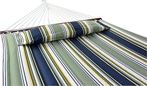 Sorbus 2-Person Stylish Hammock with Stand- Premium Cotton 53" Large Hammock Bed- Spreadedbars & Pillow Included- Heavy Duty 450lbs Portable Hammock for Garden Yard Patio Outdoor Camping- Washable