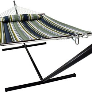 Sorbus 2-Person Stylish Hammock with Stand- Premium Cotton 53" Large Hammock Bed- Spreadedbars & Pillow Included- Heavy Duty 450lbs Portable Hammock for Garden Yard Patio Outdoor Camping- Washable