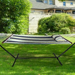 Sorbus 2-Person Stylish Hammock with Stand- Premium Cotton 53" Large Hammock Bed- Spreadedbars & Pillow Included- Heavy Duty 450lbs Portable Hammock for Garden Yard Patio Outdoor Camping- Washable