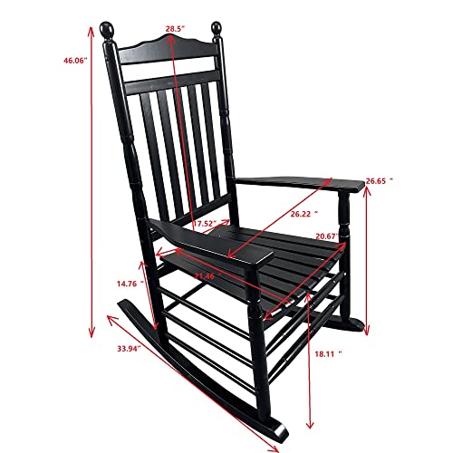 Balcony Porch Adult Rocking Chair, Wood Outdoor Indoor Porch Rocker Chair for Adult, All Weather- Resistant Patio Rocking Chair for Garden, Lawn, Balcony, Backyard, Black