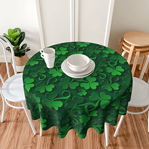 Sweetshow St Patricks Day Tablecloth Round 60 Inch Clover Shamrock Print Decorative Round Dark Green Table Cloth Decor for Home Kitchen Dining Room Party Picnic Holiday Decorations