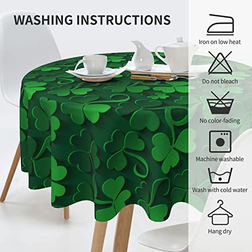 Sweetshow St Patricks Day Tablecloth Round 60 Inch Clover Shamrock Print Decorative Round Dark Green Table Cloth Decor for Home Kitchen Dining Room Party Picnic Holiday Decorations