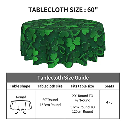 Sweetshow St Patricks Day Tablecloth Round 60 Inch Clover Shamrock Print Decorative Round Dark Green Table Cloth Decor for Home Kitchen Dining Room Party Picnic Holiday Decorations