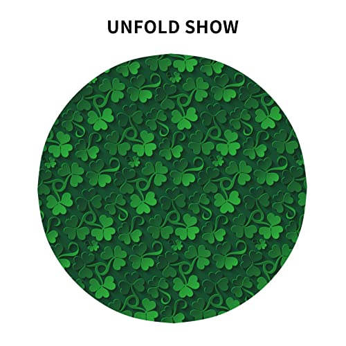 Sweetshow St Patricks Day Tablecloth Round 60 Inch Clover Shamrock Print Decorative Round Dark Green Table Cloth Decor for Home Kitchen Dining Room Party Picnic Holiday Decorations