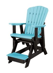 dutchcrafters slat fan back poly balcony adirondack glider with footrest outdoor patio chair (black & aruba blue)