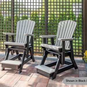 DutchCrafters Slat Fan Back Poly Balcony Adirondack Glider with Footrest Outdoor Patio Chair (Black & Aruba Blue)